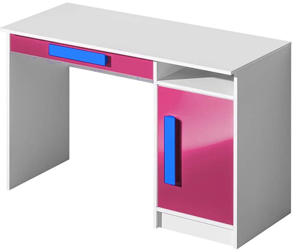 Psací stůl GULIVER 9 Domel 120/80/50 barva: bílý mat/růžový lesk/fialové úchyty