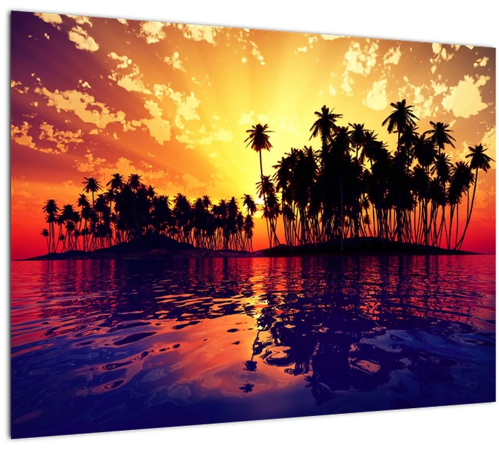 Skleněný obraz ostrovu při západu slunce (70x50 cm)