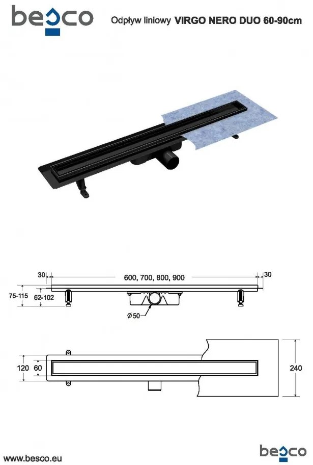 BESCO Odtokový žlab VIRGO NERO DUO Rozměr A - 80 cm ZLOL80VN