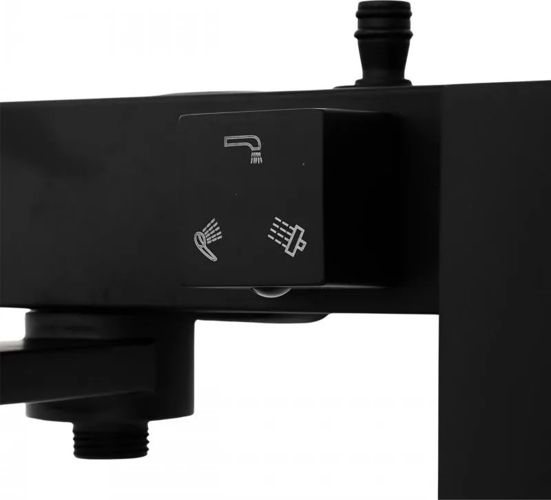Erga Cube, sprchová baterie s vanovým výtokem a horním připojením sprchového sloupu, 150 mm, černá matná, ERG-YKA-BW.CB-BLK