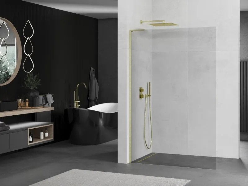 Mexen Kioto L, sprchová zástěna Walk-In 120 x 200 cm, 8mm čiré sklo, zlatý matný profil, 800-120-103-55-00