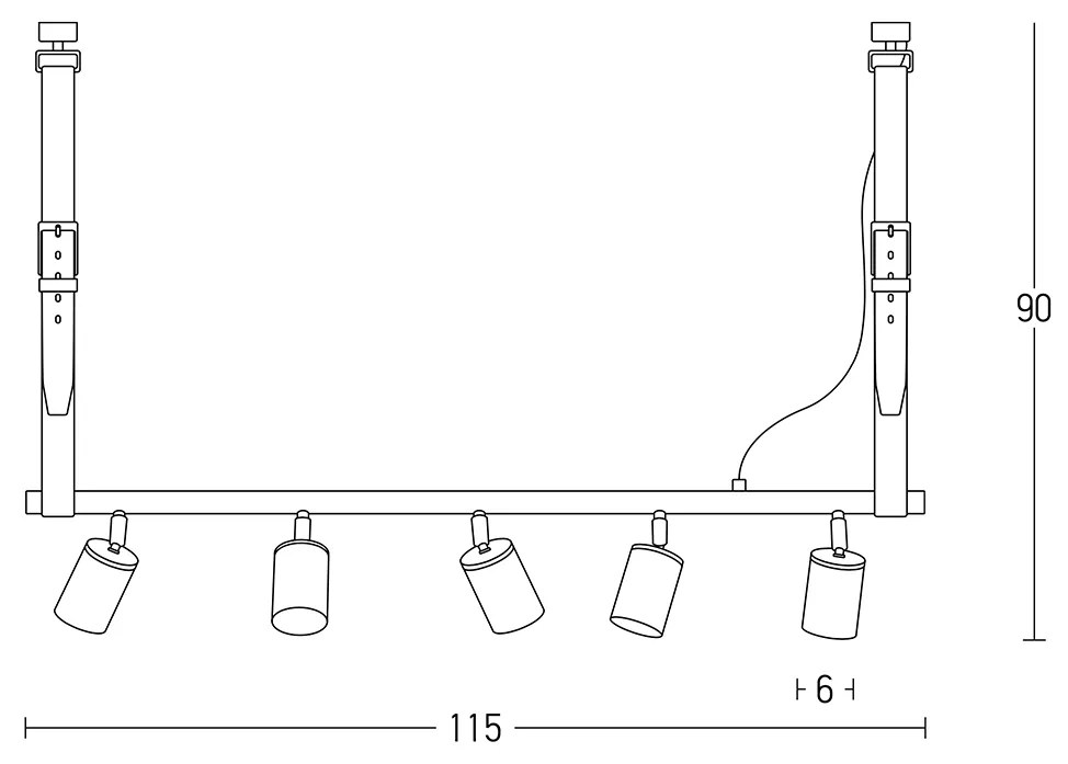 Zambelis 22224 závěsné svítidlo s koženým uchycením černé, 5xGU10, 115cm