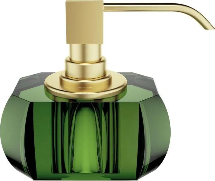 Dávkovač mýdla Kristall s pumpičkou, zlatý mat zelený