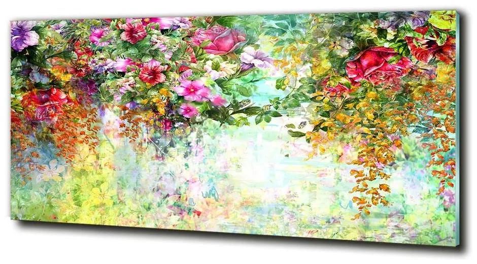 Wallmuralia Foto obraz sklo tvrzené Barevné květiny 125x50 cm