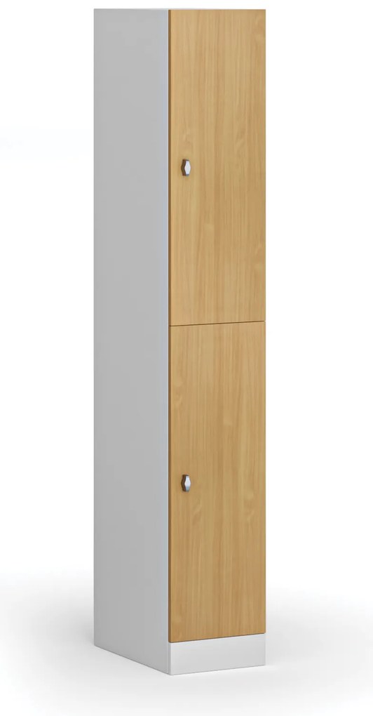 Šatní skříňka S1 s úložnými boxy, 2 boxy, 1850 x 300 x 500 mm, otočný zámek, laminované dveře, buk