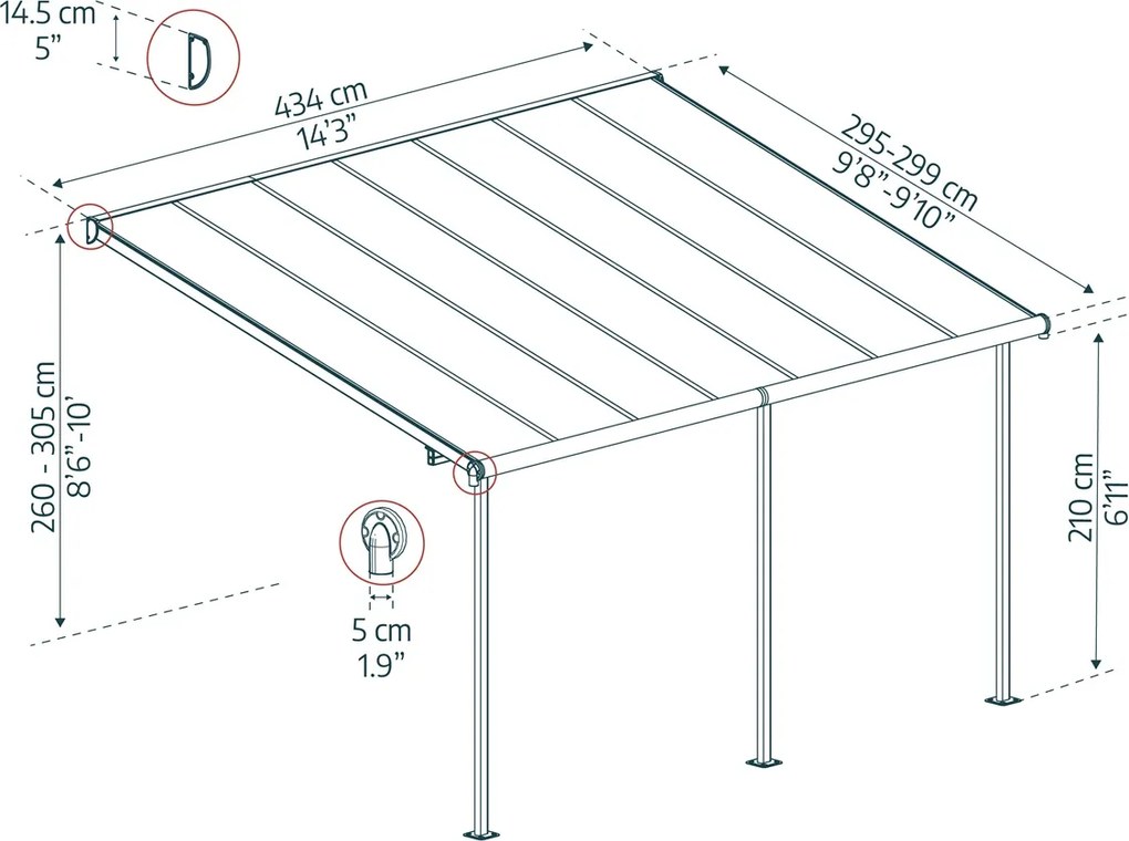 Palram - Canopia Capri 4200 antracit 3 x 4,25 - hliníková (montovaná) pergola