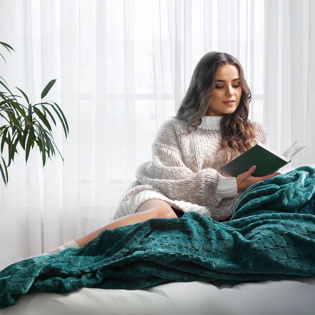 FLANELOVÁ DEKA ZOE1 150X200 CM TMAVĚTYRKYSOVÁ