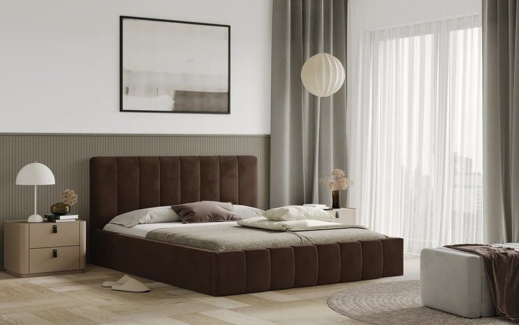 Postel RIMINI 140x200 hnědá s úložným prostorem