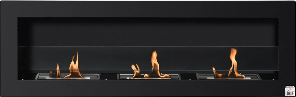HOMCOM Nástěnný bioetanolový krb s 3 hořáky, celkem 3 L, přibližně 3 hodiny doby hoření, rozměry 120L x 15W x 40H cm, černá nerezová ocel | Aosom