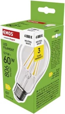 Emos lighting LED žárovka Filament A60 / E27 / 5,9 W (60 W) / 806 lm / neutrální bílá 1525733498