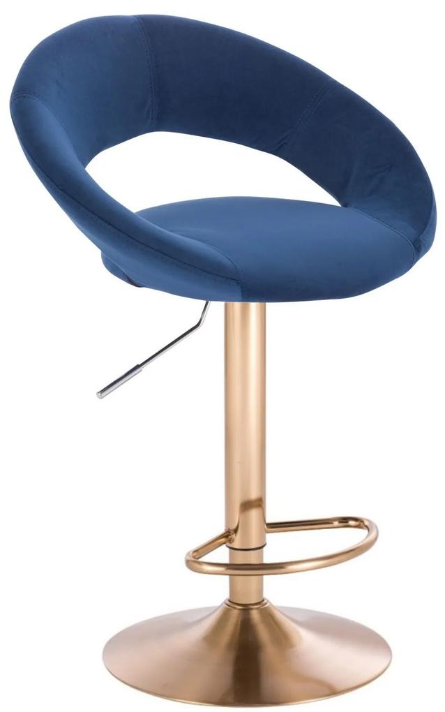 LuxuryForm Barová židle NAPOLI  VELUR na zlatém talíři - modrá