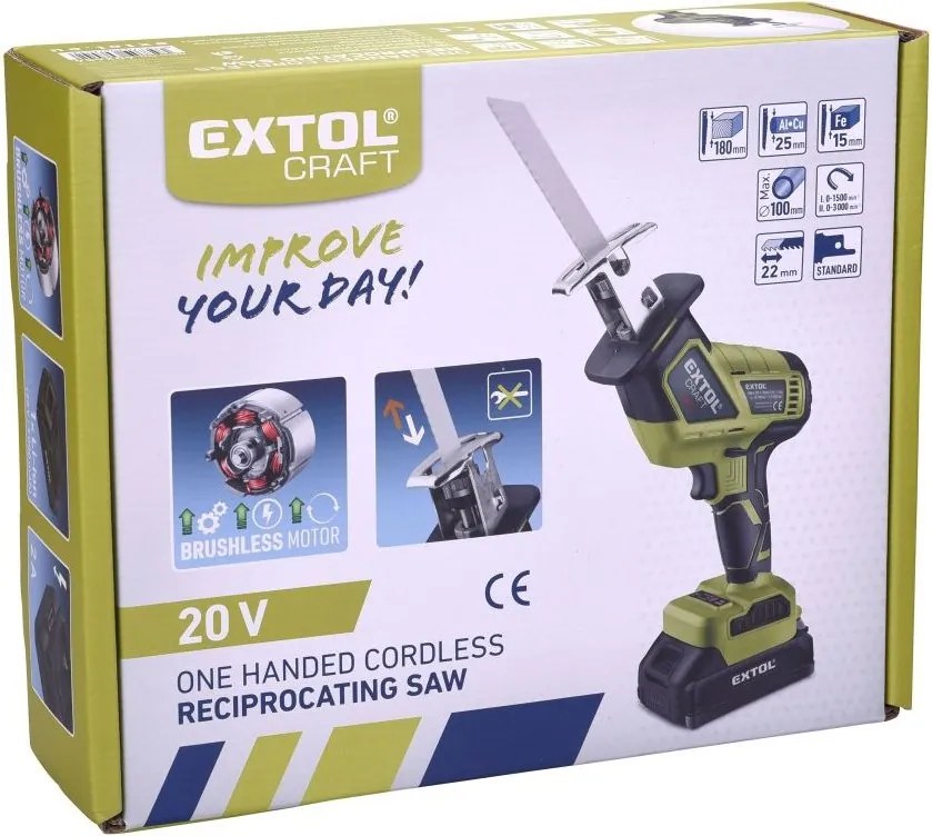 Pila ocaska, jednoruční, aku Li-ion 20 V/2 Ah, BRUSHLESS EXTOL CRAFT