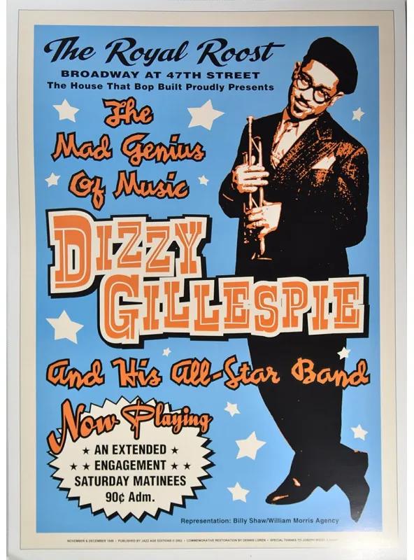Koncertní plakát Dizzy Gillespie, The Royal Roost in NYC, 1948