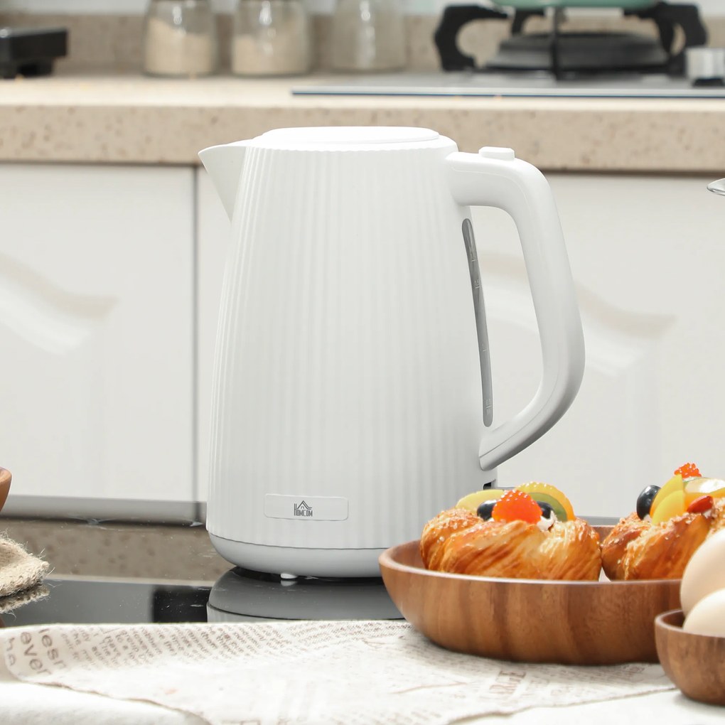 HOMCOM Elektrická konvice 1,7L, rychlovarná funkce, 2200W, s vyjímatelným filtrem proti vodnímu kameni, automatické vypnutí, Krémově bílá