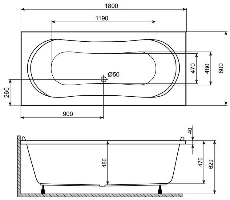 Arttec KRONA SURF CHROMO 180 x 80 cm PAN04392 hydromasážní vana