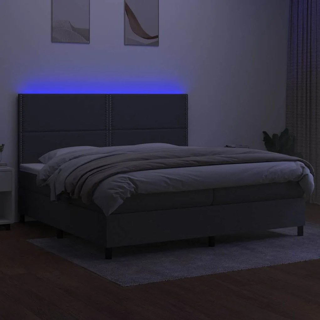 Box spring postel s matrací a LED tmavě šedá 200x200 cm textil 3134822