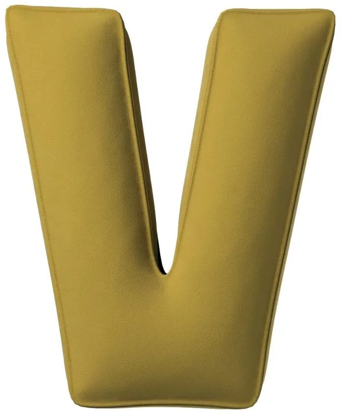 OnaDnes -20% Yellow Tipi Olivově zelený sametový polštář písmeno V 40 cm