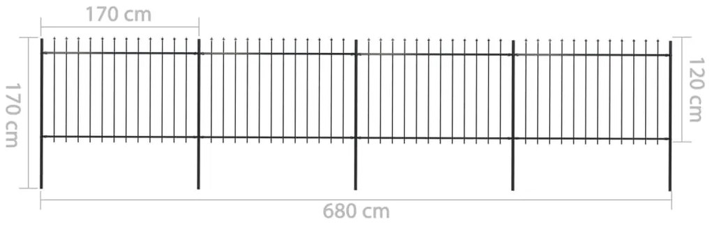 vidaXL Marketos Zahradní plot s kopím nahoře ocelový 714,5 x 120 cm černý