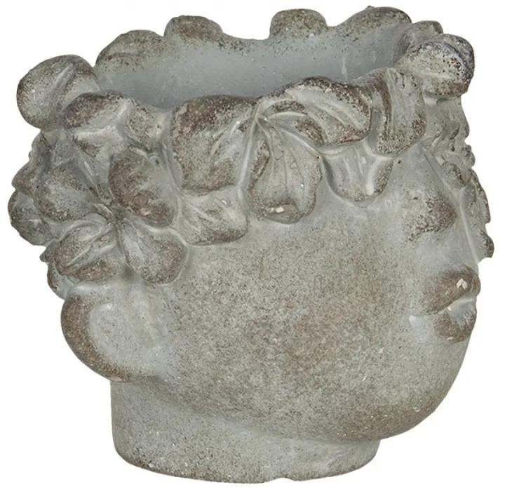 Cementový květináč ve tvaru hlavy s květinami Tete – 12x10x9 cm