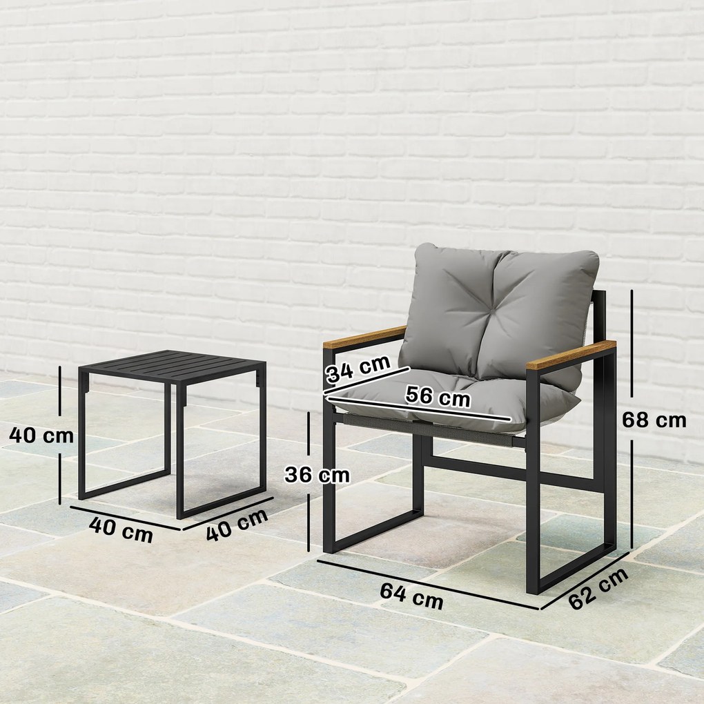 Bistro set pro 2 osoby, 3dílný zahradní bistro set s kovovým rámem a silnými polštáři