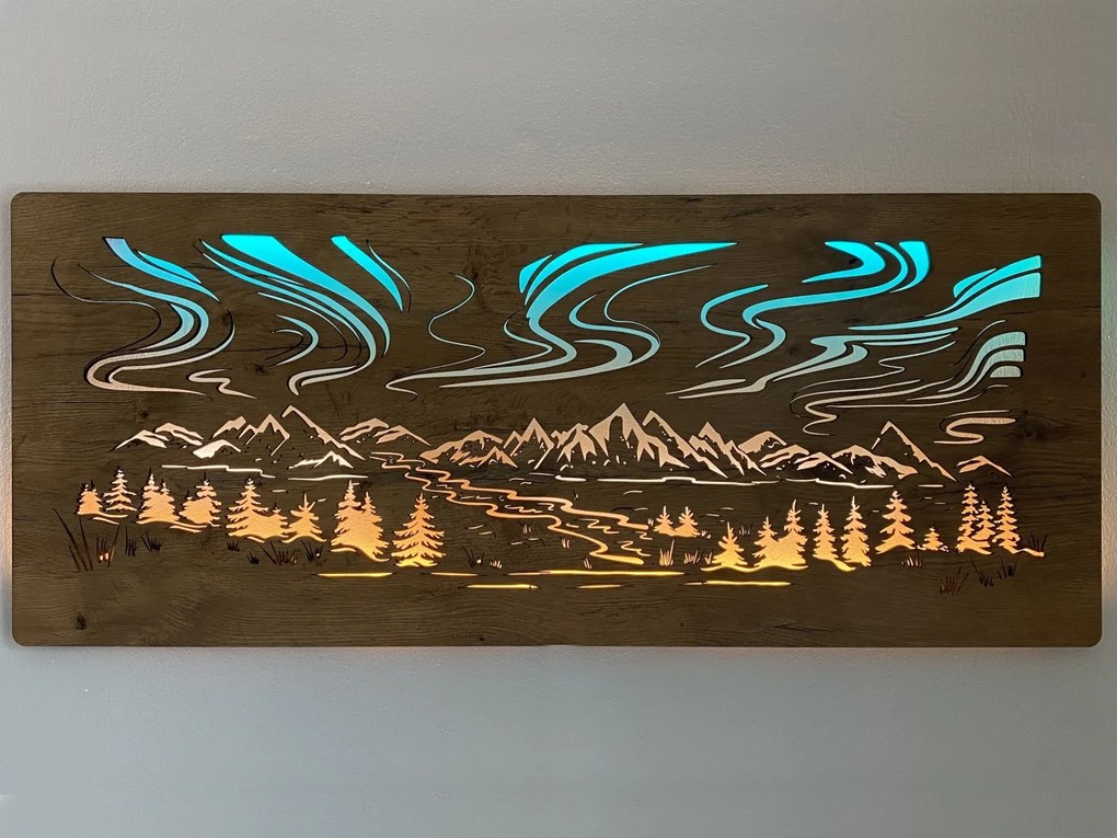 Li-Go "Polární záře" světelný RGBW obraz 230V 120x50 cm provedení povrchu: bříza