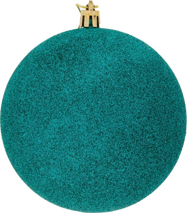 Sada vánočních ozdob paví zelená 10 cm plastová koule glitter, balení 6 ks
