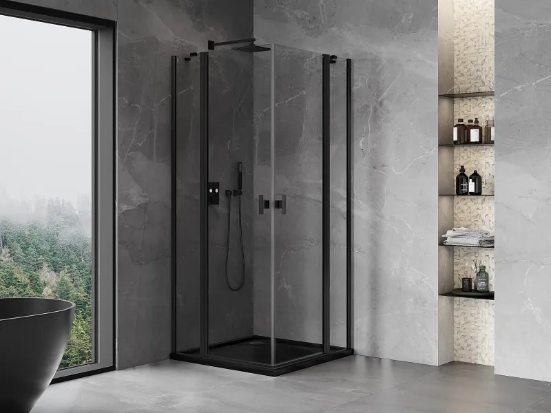 Mexen, Mexen Mist Duo výklopný sprchový kout 90 x 90 cm, průhledný, černý - 8A4-090-090-70-00
