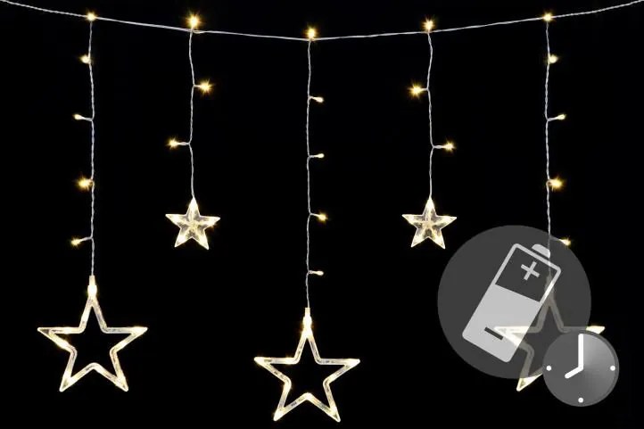 Vánoční LED řetěz, hvězdy, 0,6 m, 61 LED, teple bílé