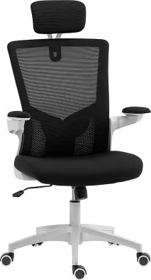 HOMCOM Ergonomická kancelářská židle, kancelářské křeslo, sklopné opěrky rukou, bederní opěrka, opěrka hlavy, 60x63x120 cm, černá