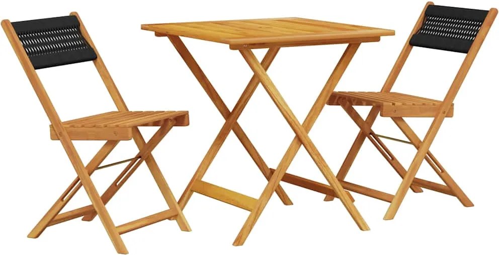 3dílný bistro set černý polypropylen a masivní dřevo 3281865