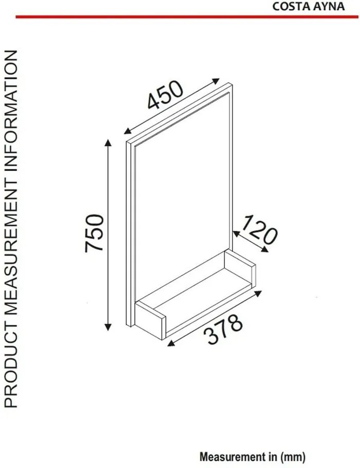 Nástěnné zrcadlo v černém rámu s poličkou Hanna