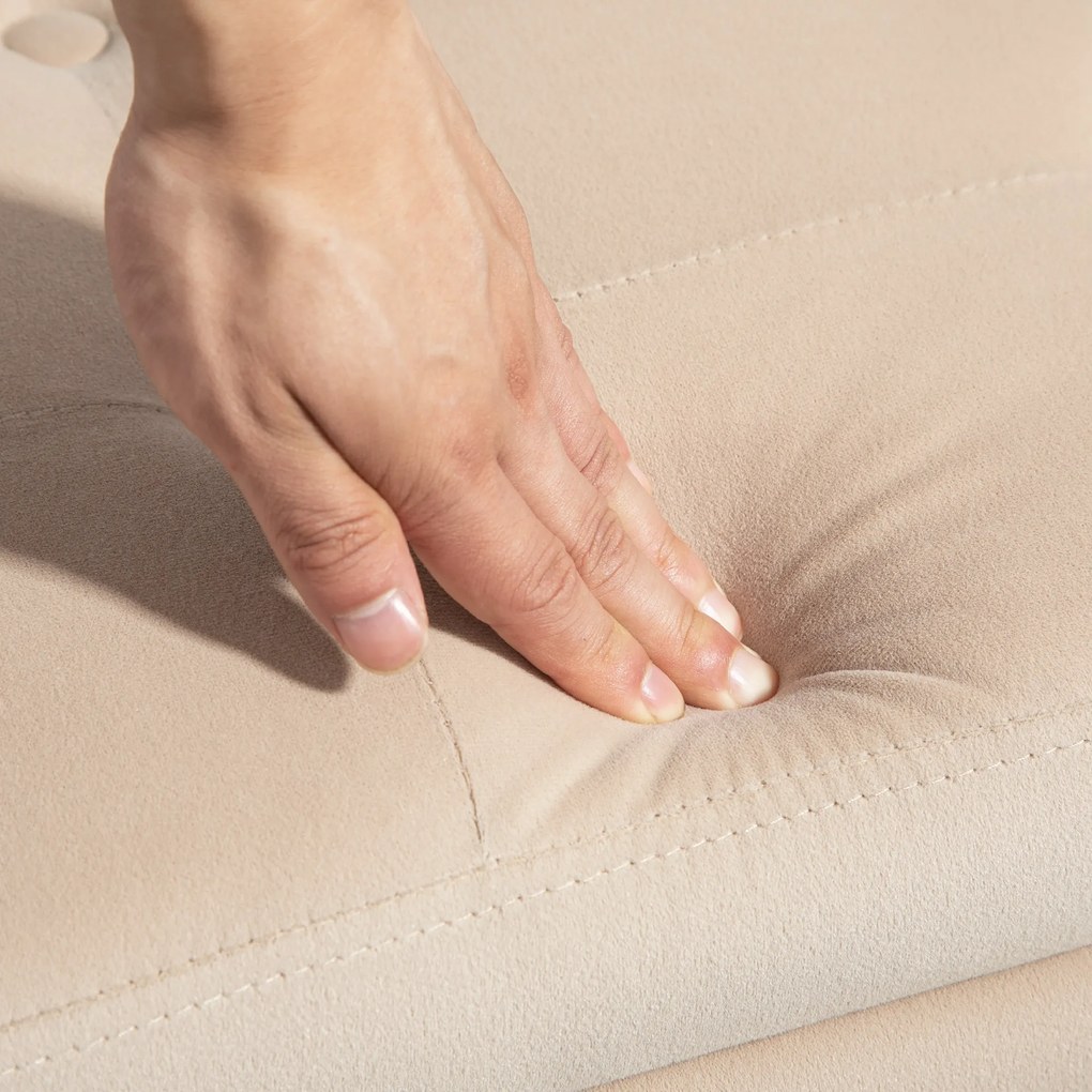 HOMCOM Luxusní sedací lavice Čalouněná lavice s úložným prostorem Područky Truhlicová lavice Sametový polyester kaučukovník Béžová 107 x 42 x 65 cm