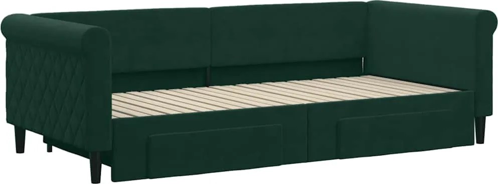 Válenda s přistýlkou a zásuvkami tmavě zelená 90 x 200 cm samet 3197821