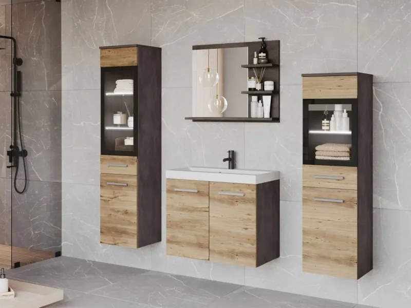 Koupelnový nábytek Apogon I, Barva: matera / breslau kaštan, Sifon k umyvadlu: ano, Osvětlení: osvětlení LED - bílé, Baterie: Economico BYU 020M