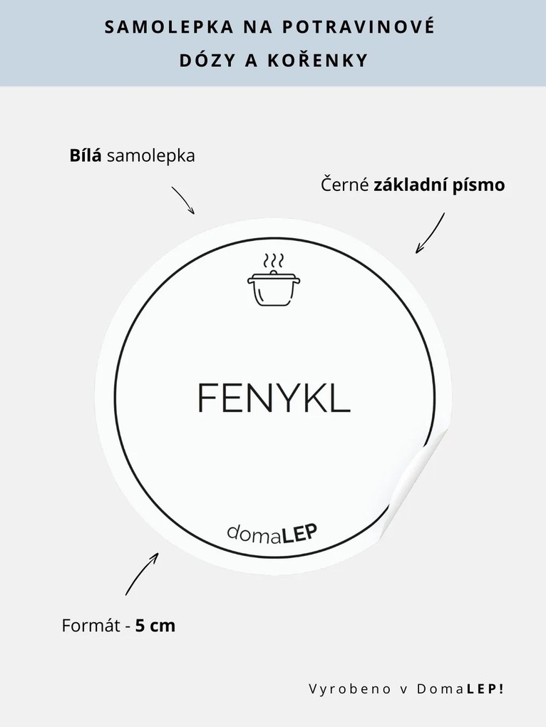 Samolepka na kořenky FENYKL bílá 5 cm základní písmo
