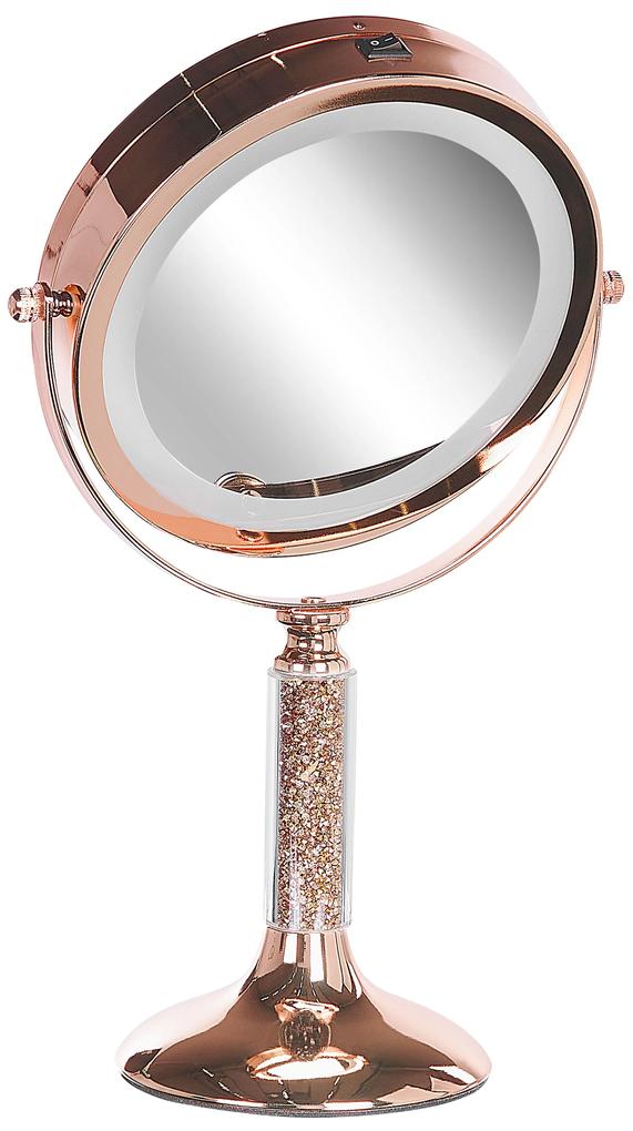Kosmetické zrcátko s LED osvětlením ø 18 cm růžově zlaté BAIXAS Beliani