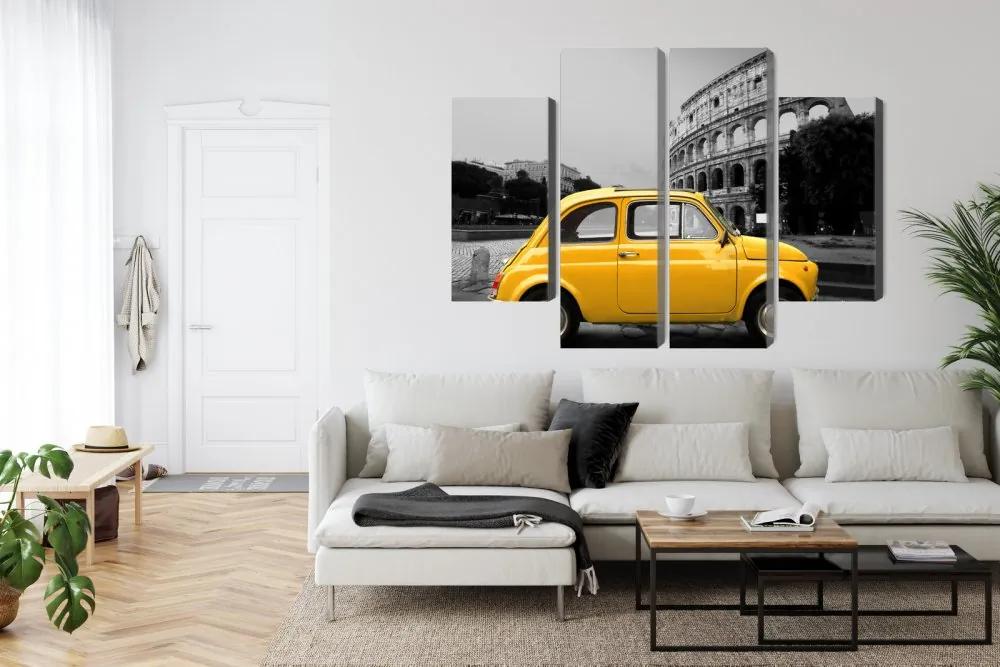 Vícedílný obraz Žluté Retro Auto Na Pozadí Kolosea Nedostatek Nedostatek Přírodní plátno 200x150