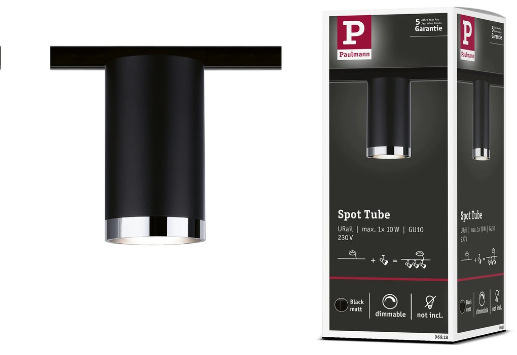 Paulmann Tube, spot pro Urail system, 1x10W LED GU10, matná černá, délka 11,2cm