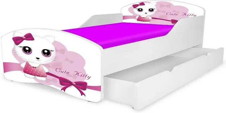 Dětská postel - Kotě s mašlí se šuplíkem - small rainbow - 160 x 80 cm