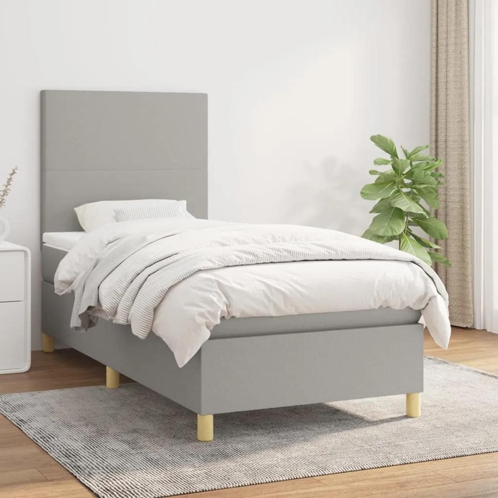 Box spring postel s matrací světle šedý 100 x 200 cm textil,  3142153