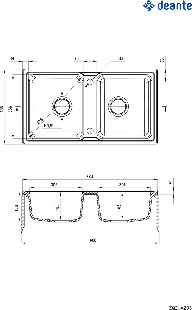 Deante Dřez Zorba 2 komory, granit - ZQZ 2203 grafit