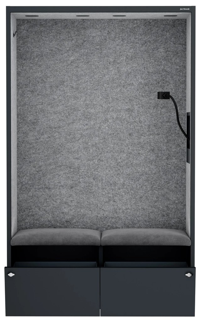 Kancelářská akustická kabina se sedátkem a USB-C portem, korpus antracitový / sedák šedá, 1150 mm: SALLY MentalBox