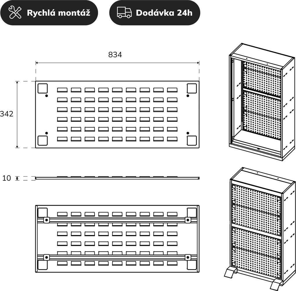 Perforovaná deska na nádoby zadní černá, 834x342x10 mm: příslušenství k MEGAN