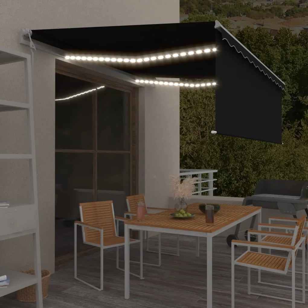 Automatická markýza roleta LED a senzor větru 4x3 m antracitová 3069314