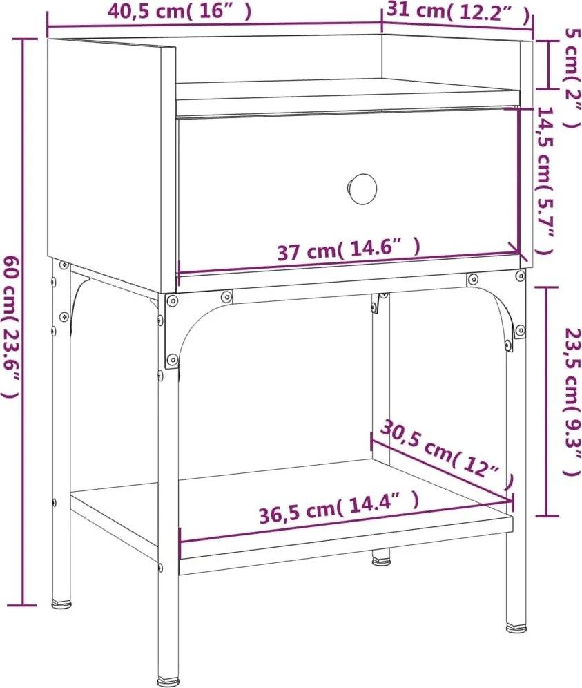 vidaXL Noční stolky 2 ks 40,5 x 31 x 60 cm kompozitní dřevo [825898] Barva: kouřový dub