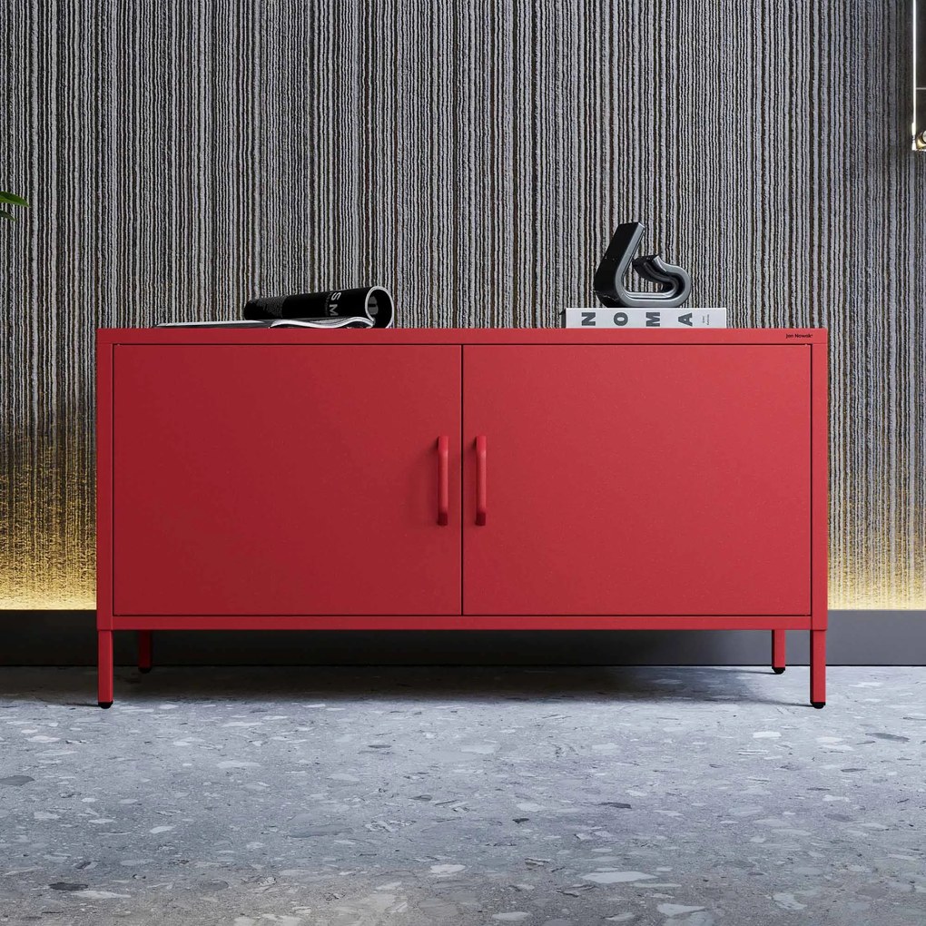 TV skříňka kovová na nožičkách červená, 1150x595x400 mm: ROSA Modern