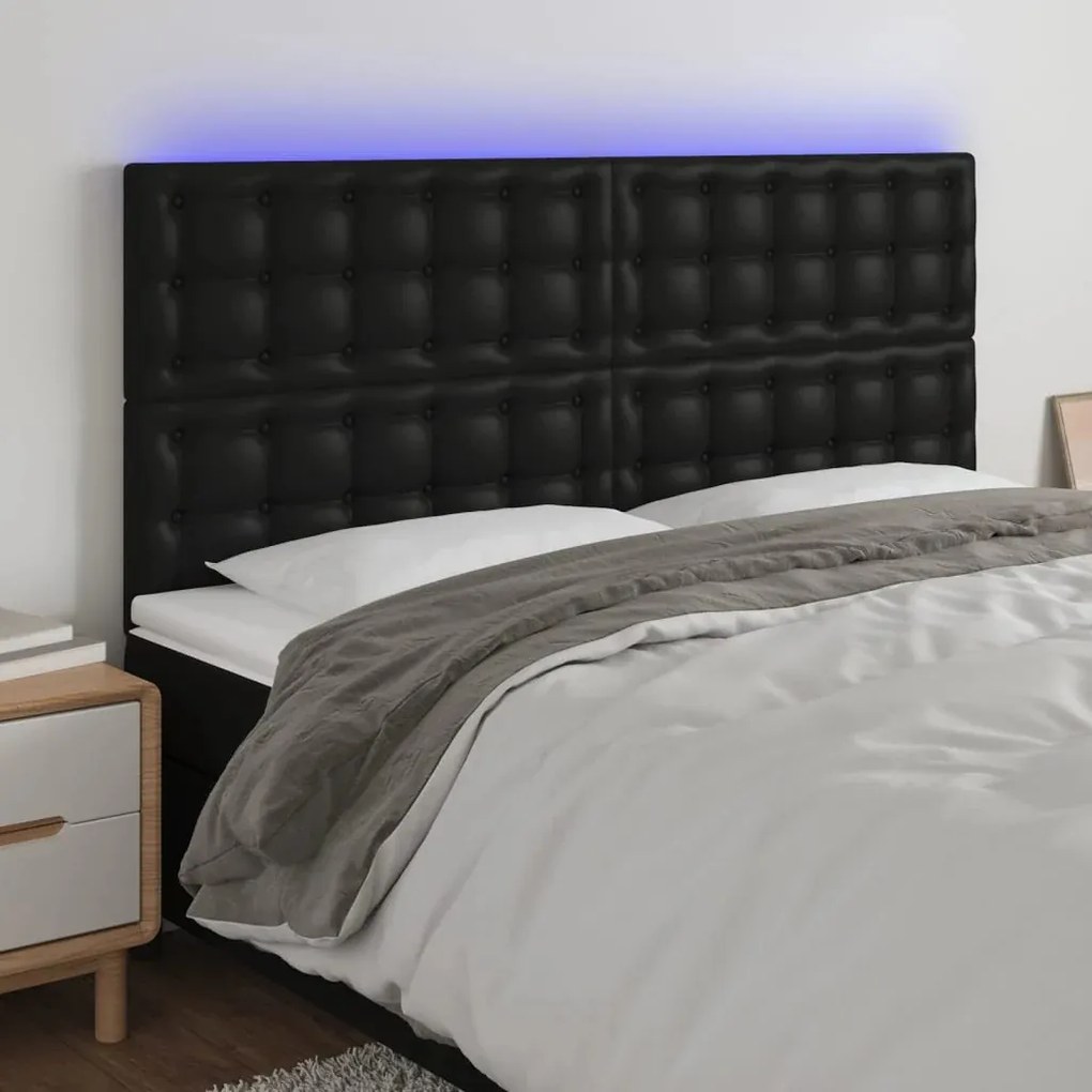 Čelo Postele S Led Bílé Umělá Kůže Černá 200 x 5 x 118/128 cm