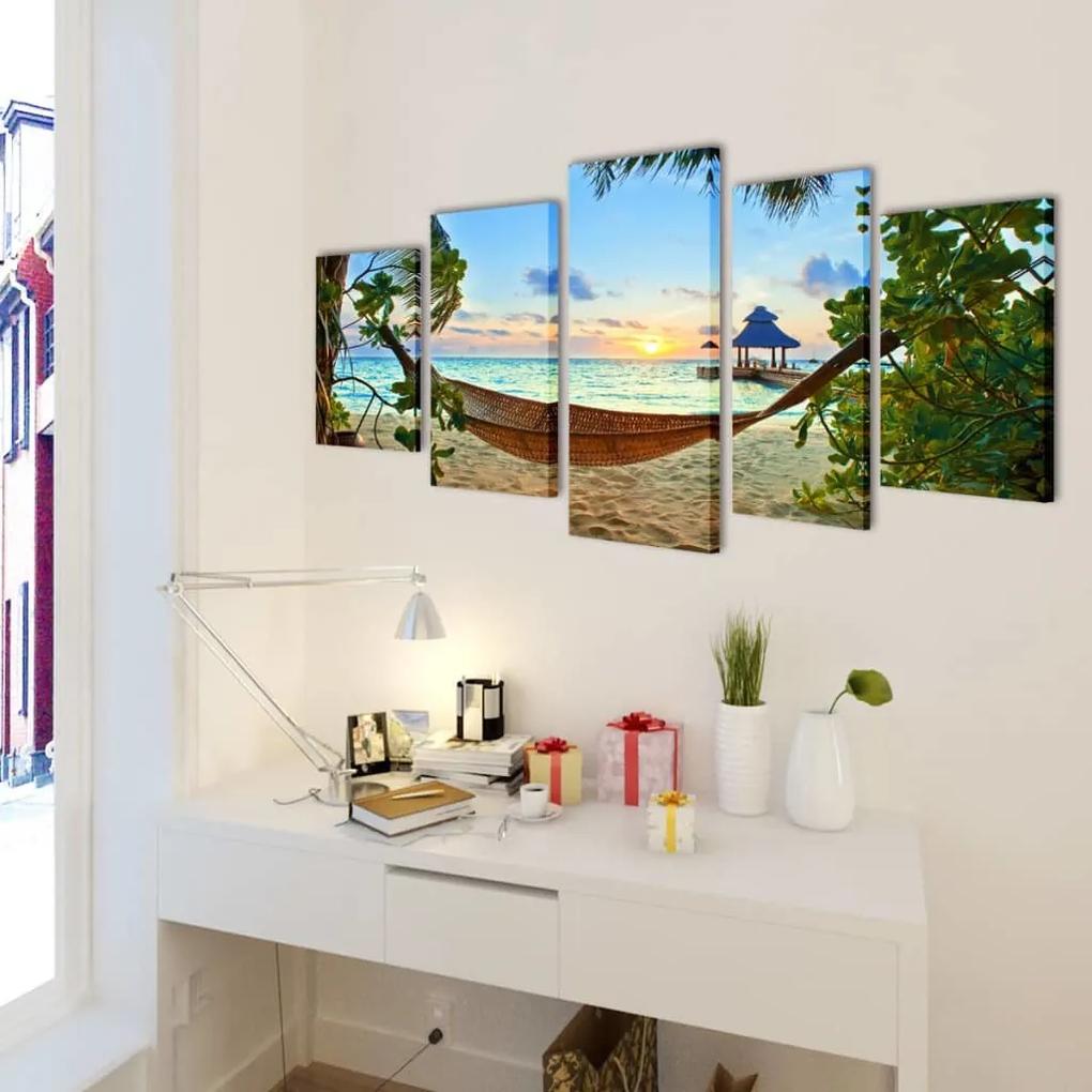 vidaXL Set tištěných obrazů na plátně pláž s houpací sítí 200 x 100 cm [241563]