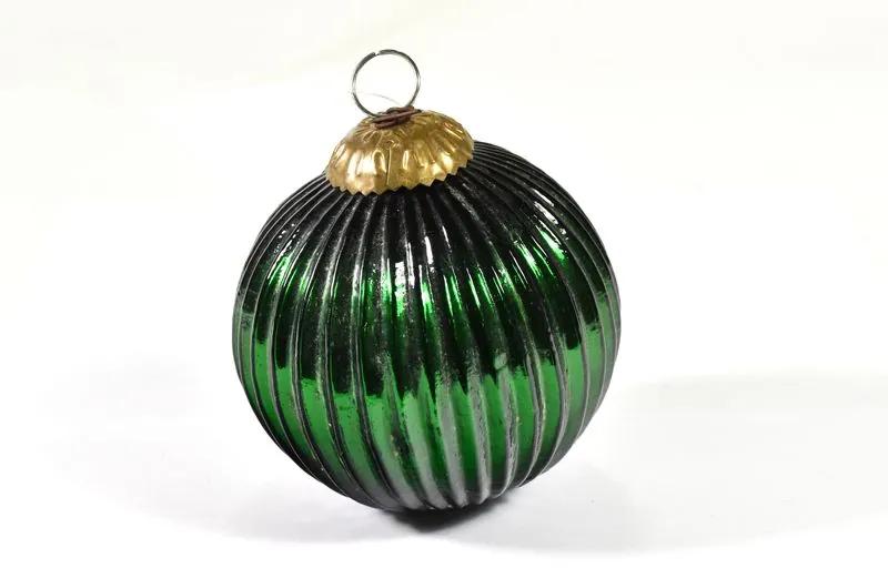 Sanu Babu Skleněná vánoční ozdoba, tvar koule, zelená, 11x11cm