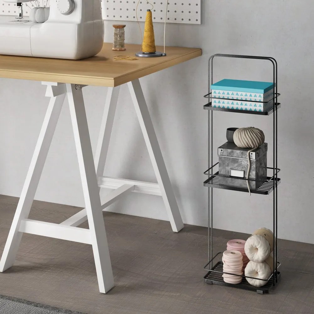 Matně černý ocelový koupelnový regál 22x73 cm Lava – Metaltex